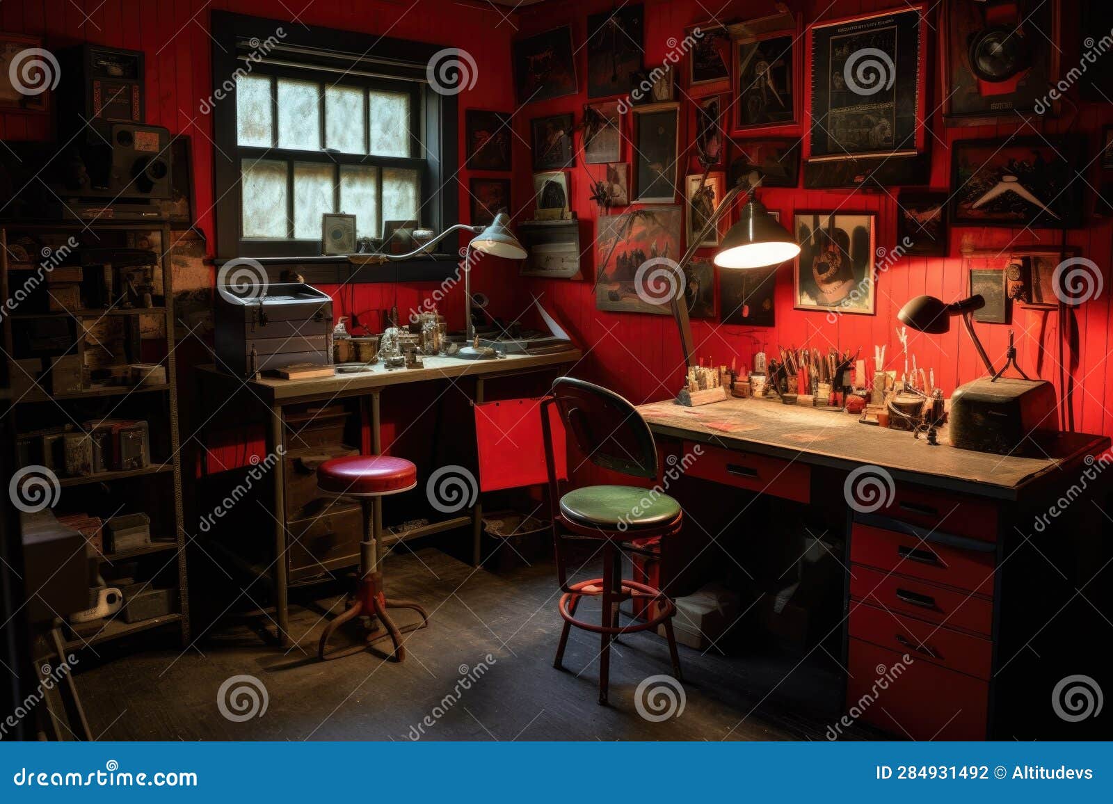 Red Safe Light Illuminating Darkroom Workspace Stock Illustration ...