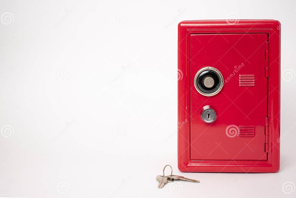 Red Safe on White Background. Bank with Key Stock Image - Image of ...