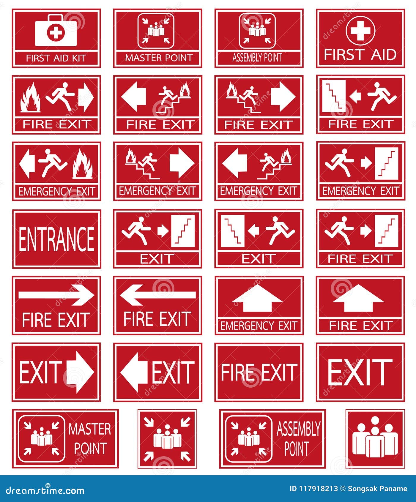 Vector Emergency Exit Signs Set on Red Background Stock Vector ...