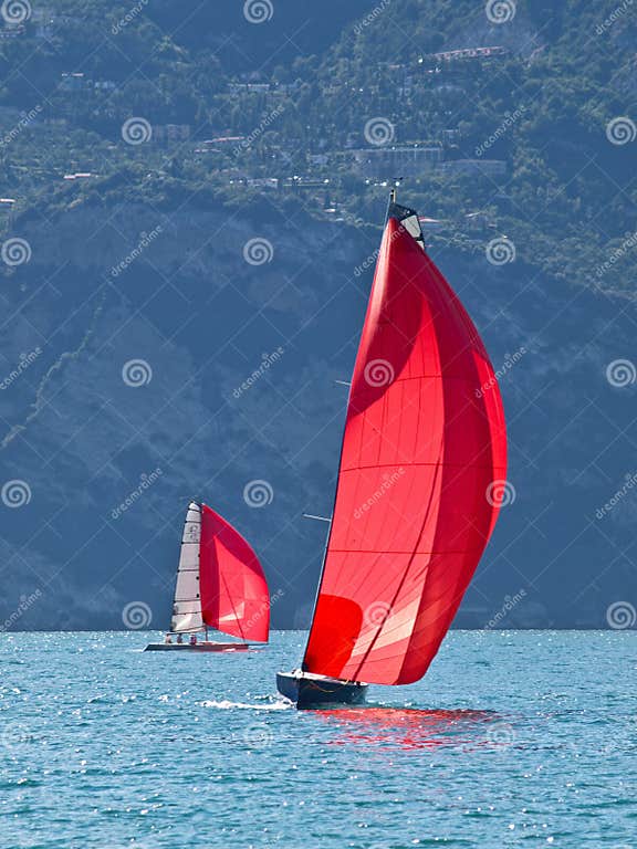 Red sail stock photo. Image of coloured, lakes, colours - 5910348