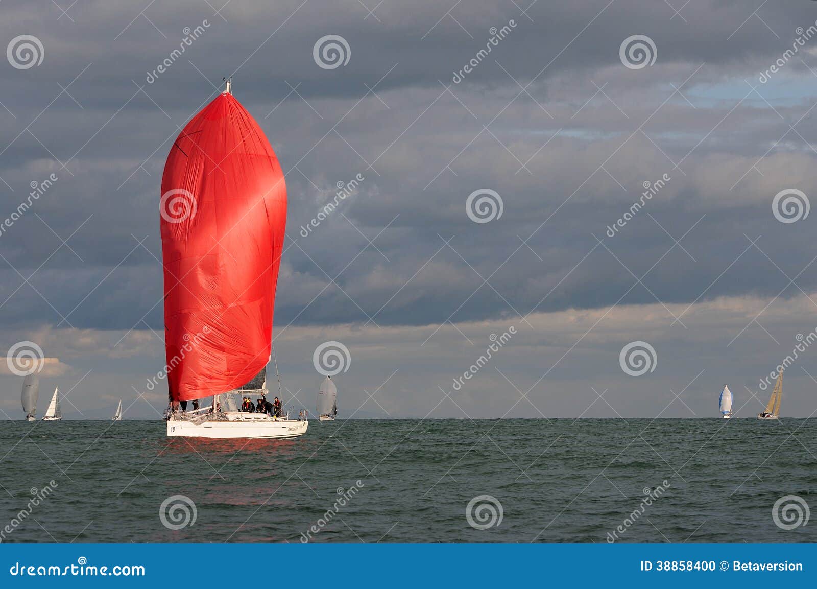 Red sail at sunset stock photo. Image of sport, sailing - 38858400