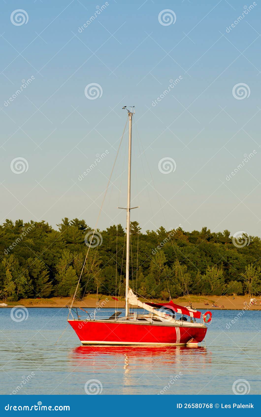 Red Sailboat stock photo. Image of water, forest, boat - 26580768