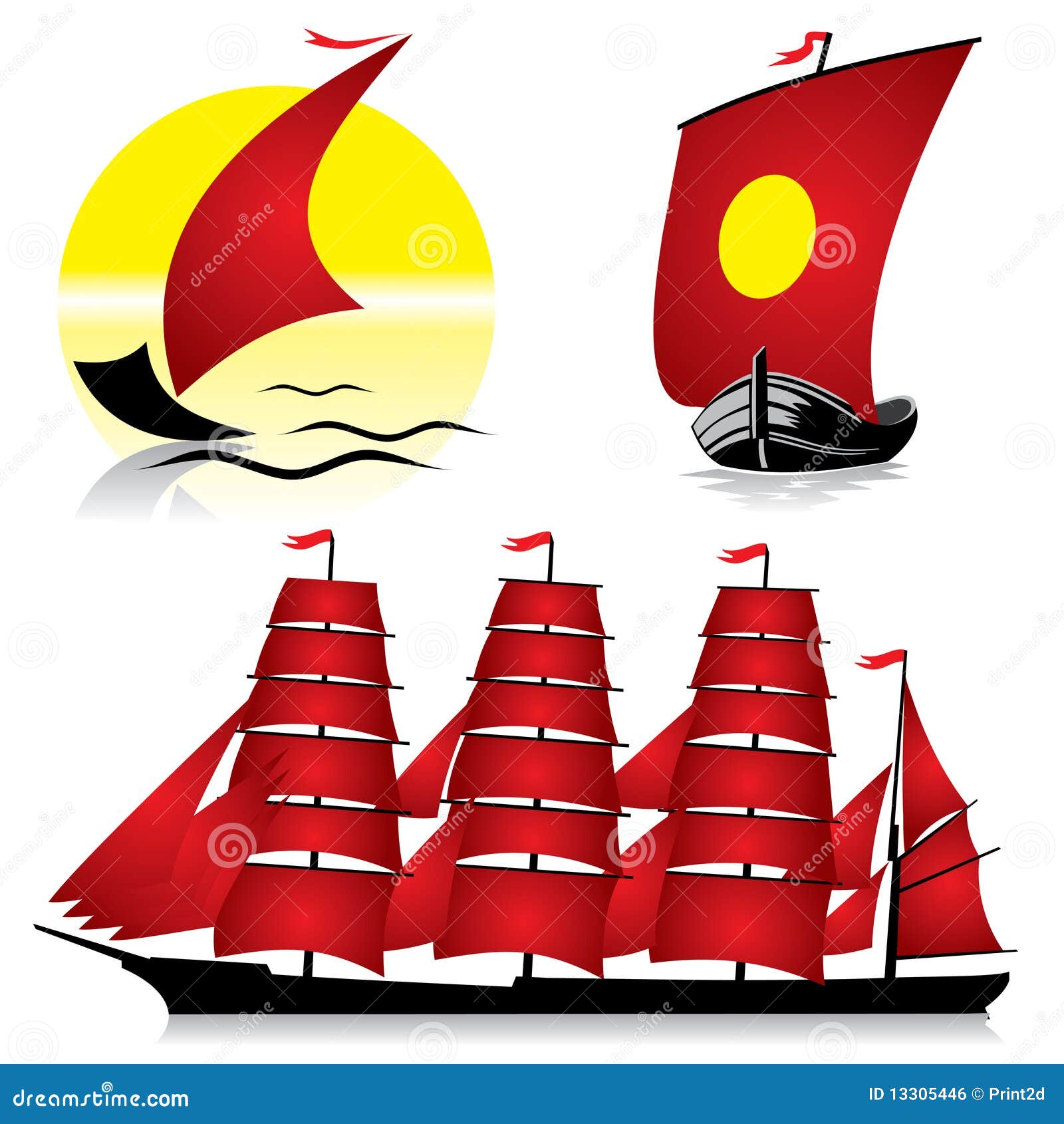 Red sailing ships stock vector. Illustration of oldfashion - 13305446