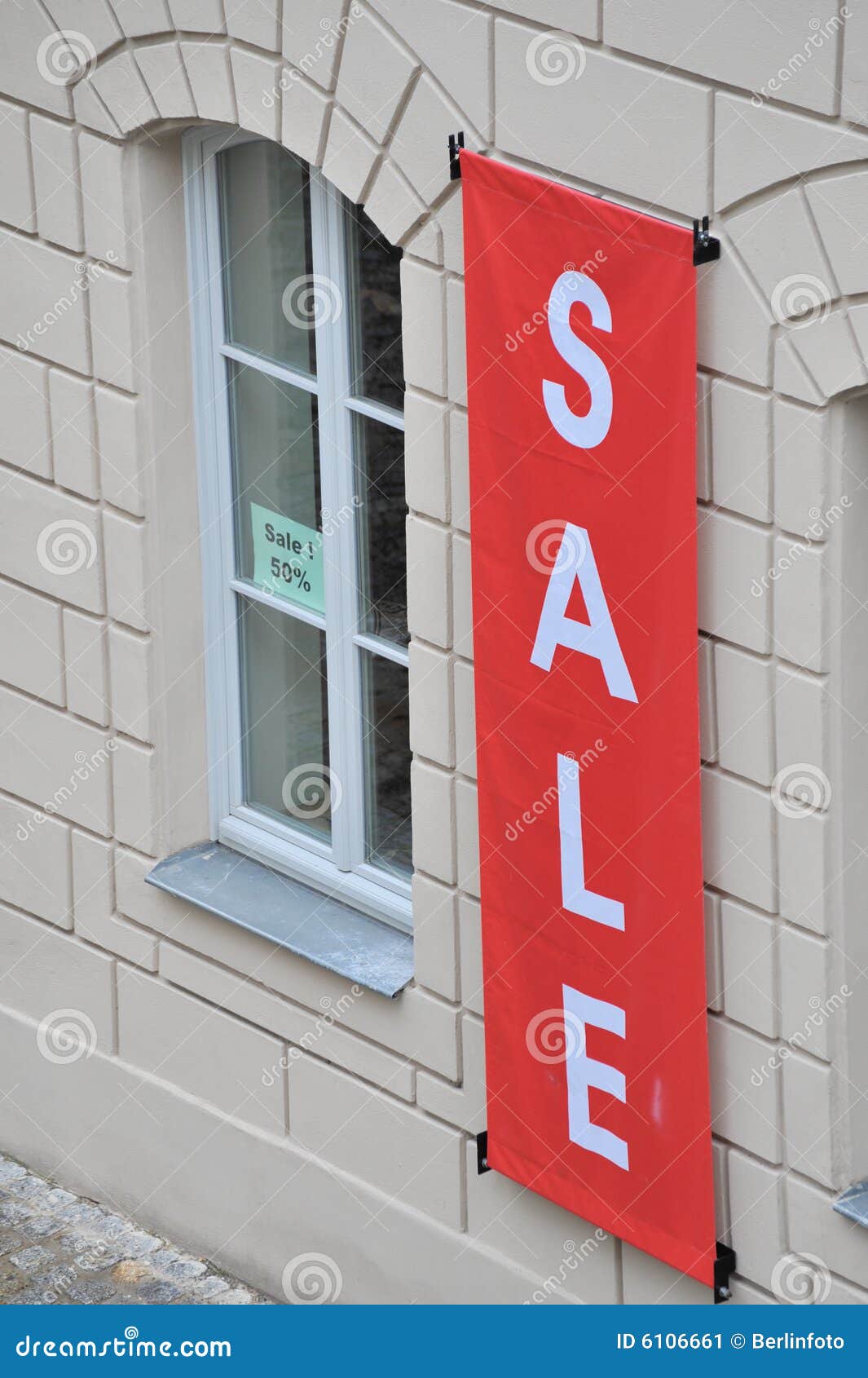 Red Sale Sign Outside Window Stock Image - Image of hangs, ground: 6106661