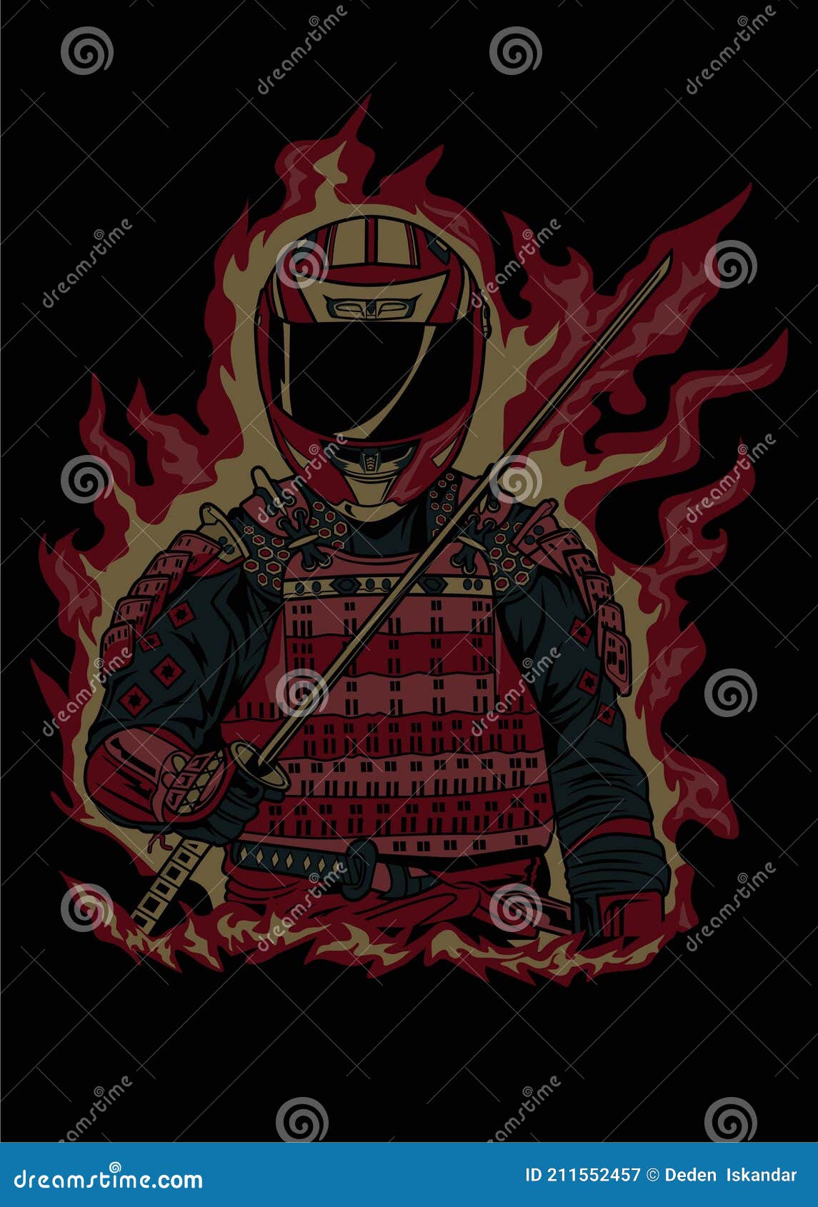RED SAMURAI BIKER stock vector. Illustration of concept - 211552457