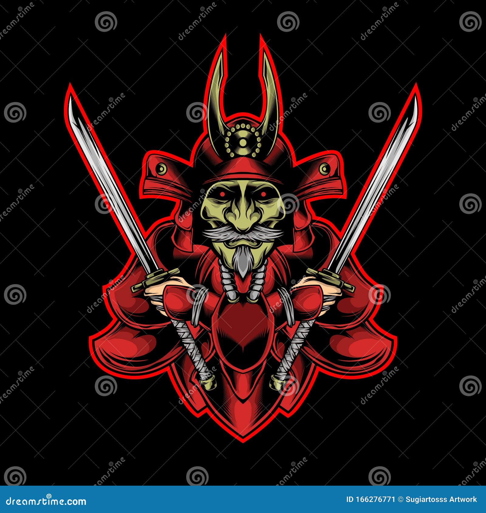 Red samurai illustration stock vector. Illustration of mask - 166276771
