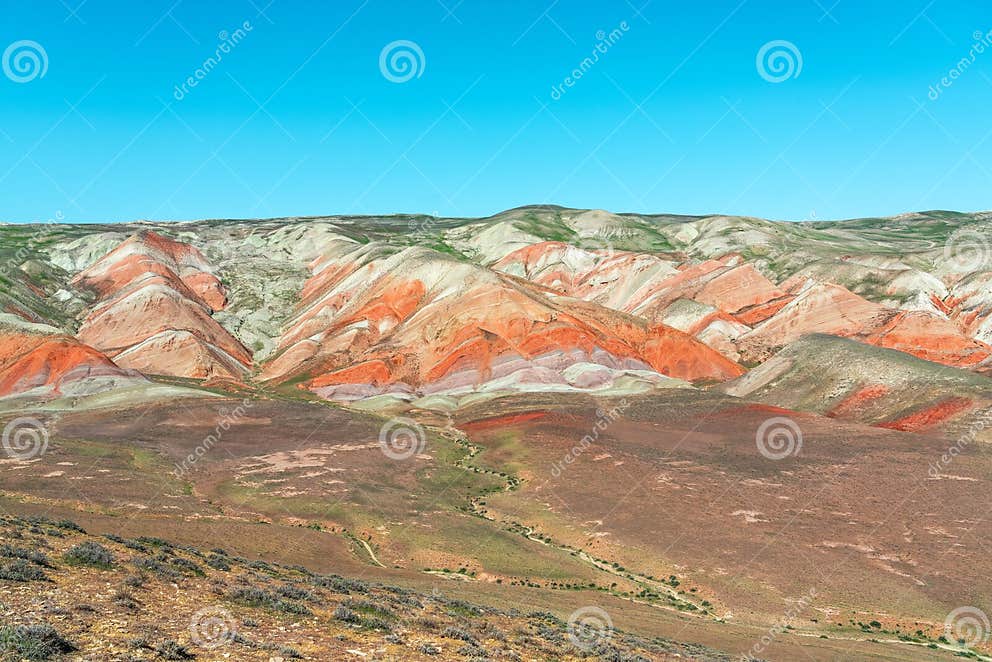 Red Sand Mountains in the Desert Area Stock Photo - Image of minerals ...