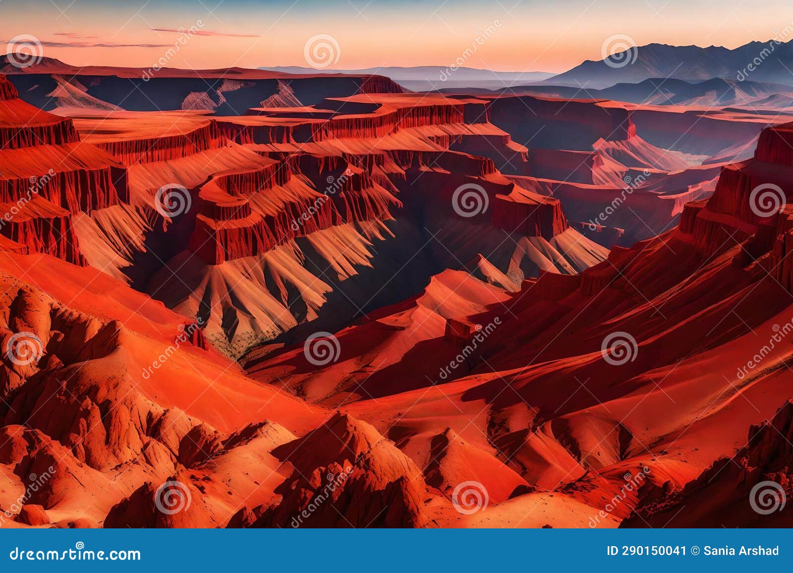 Red Sandy Canyons in Morning Stock Illustration - Illustration of ...