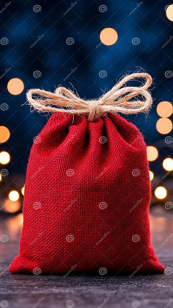 A Red Santa Sack with a String Tied Around it Stock Photo - Image of ...