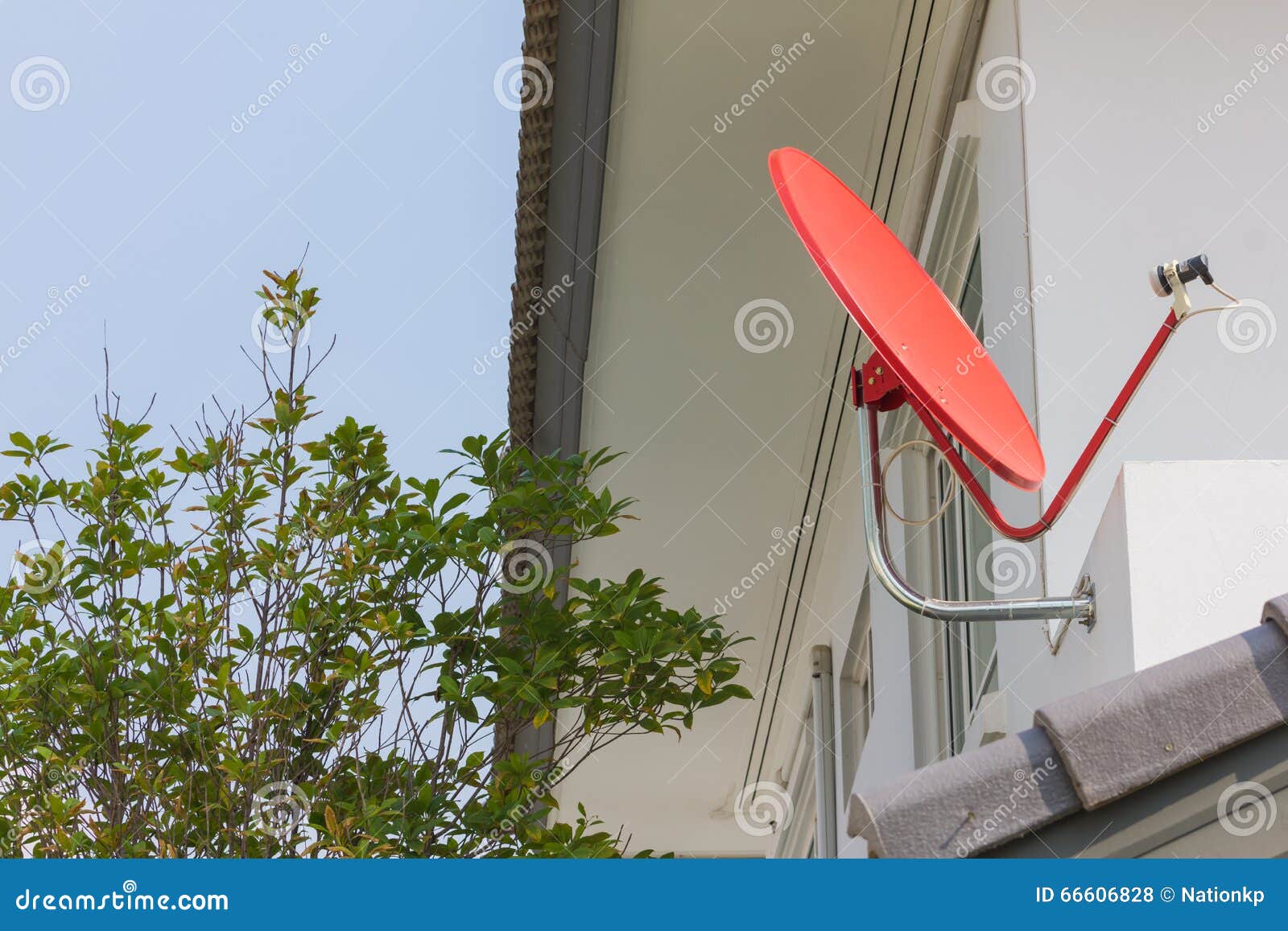 Red satellite dish signal stock photo. Image of radar - 66606828