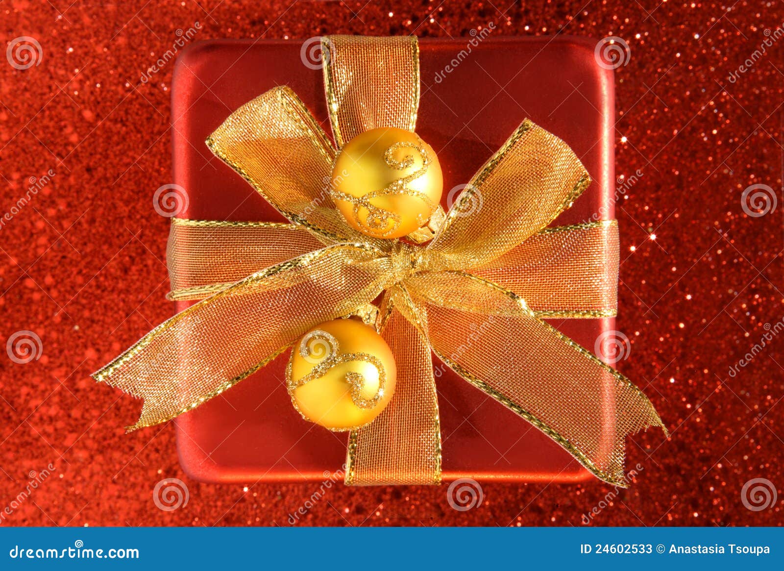Red Satin Box with Gold Ribbon Stock Image - Image of decorated ...