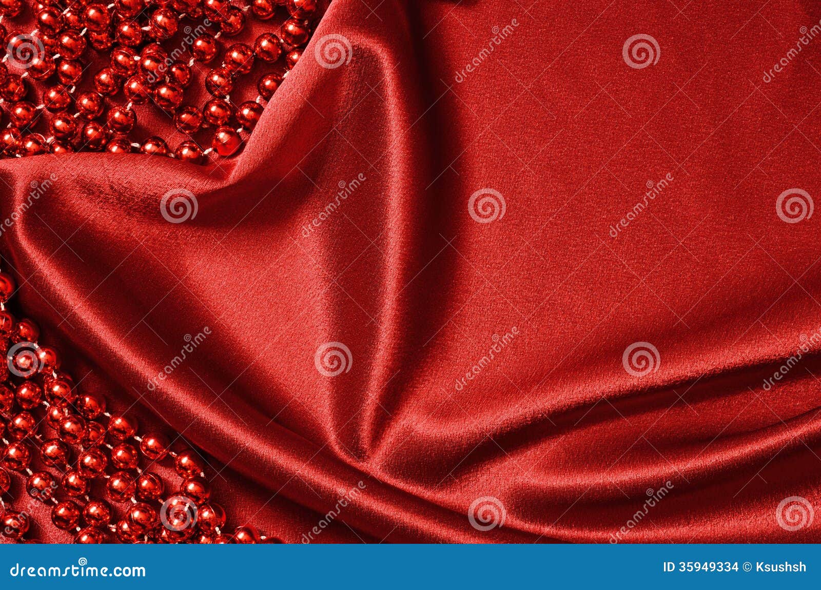 Red Satin Drapery and Beads Stock Photo - Image of elegance, accessory ...