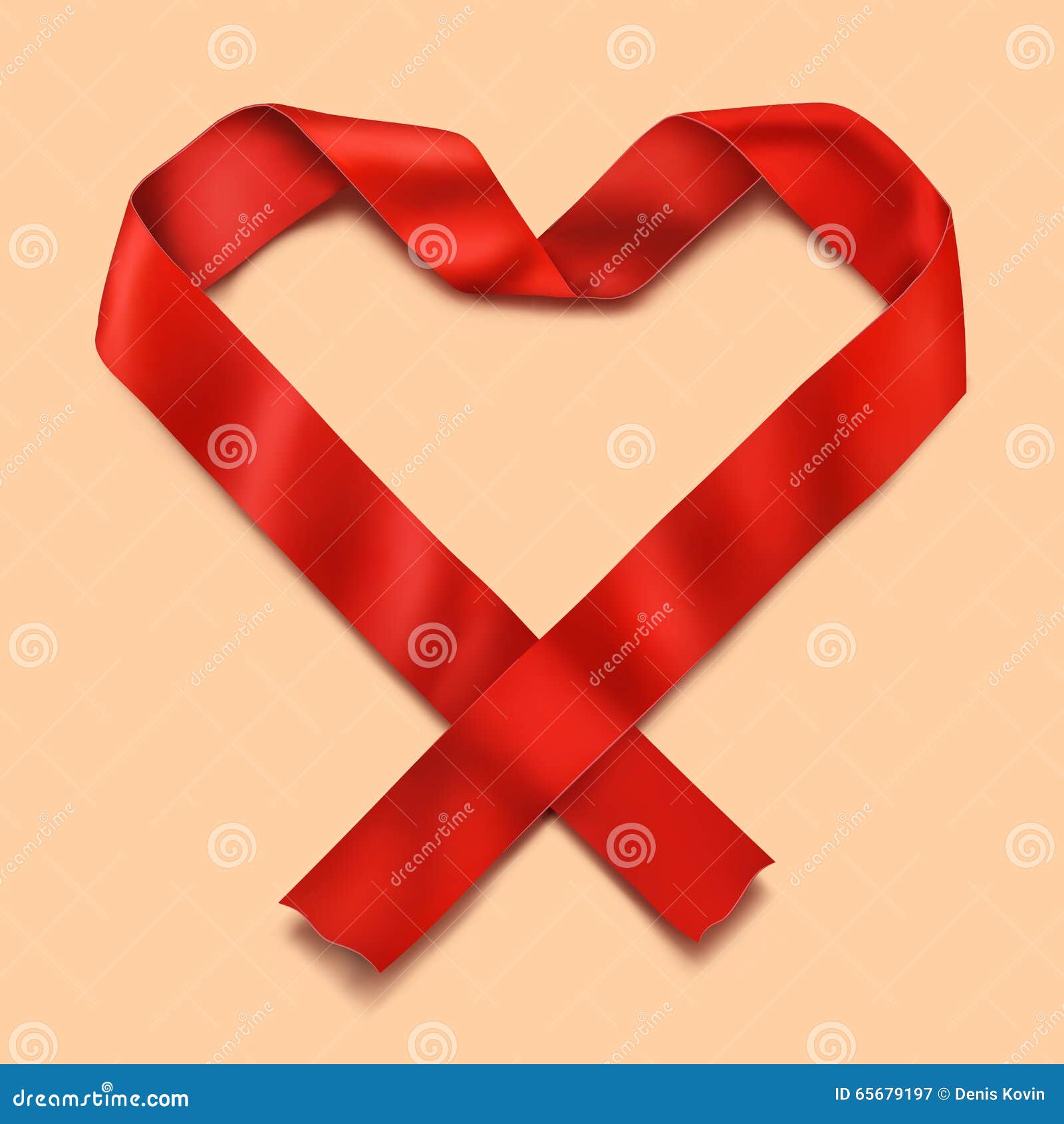 Red Satin Realistic Ribbon Heart Stock Illustration - Illustration of ...