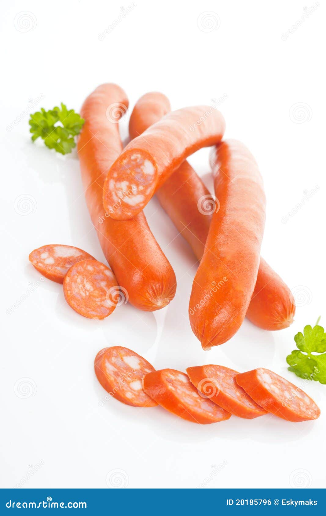 Red sausages. stock photo. Image of fresh, arranged, studio - 20185796