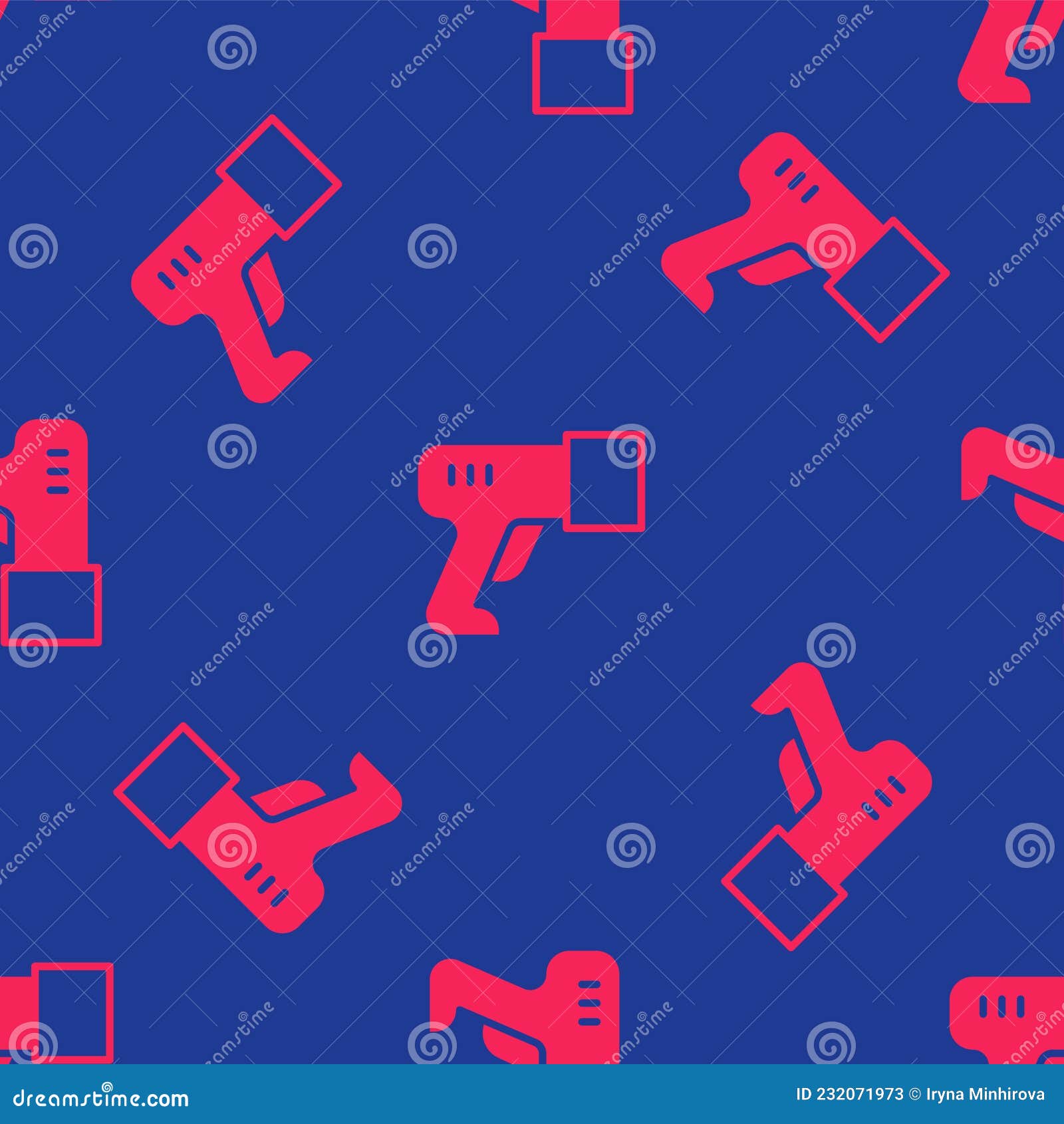 Red Scanner Scanning Bar Code Icon Isolated Seamless Pattern on Blue ...