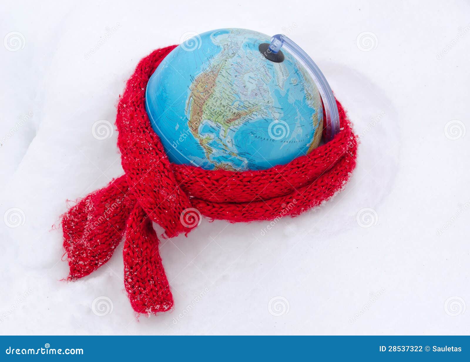 Red Scarf Earth Globe Sphere Winter Snow Concept Stock Photo - Image of ...