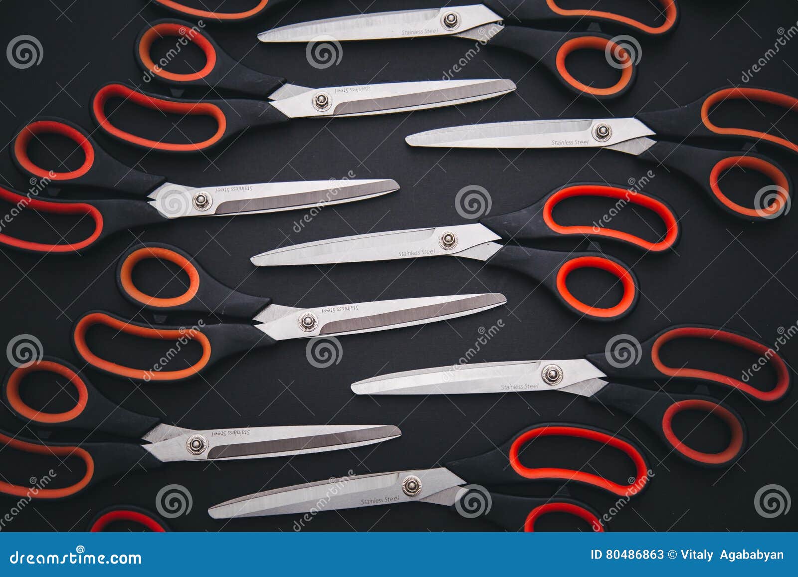 Red Scissors are on the Black Table Stock Image - Image of clip ...