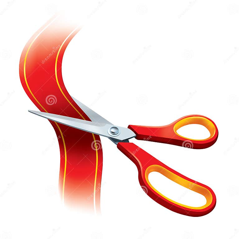 Red Scissors Cutting Red Tape Stock Vector - Illustration of party ...