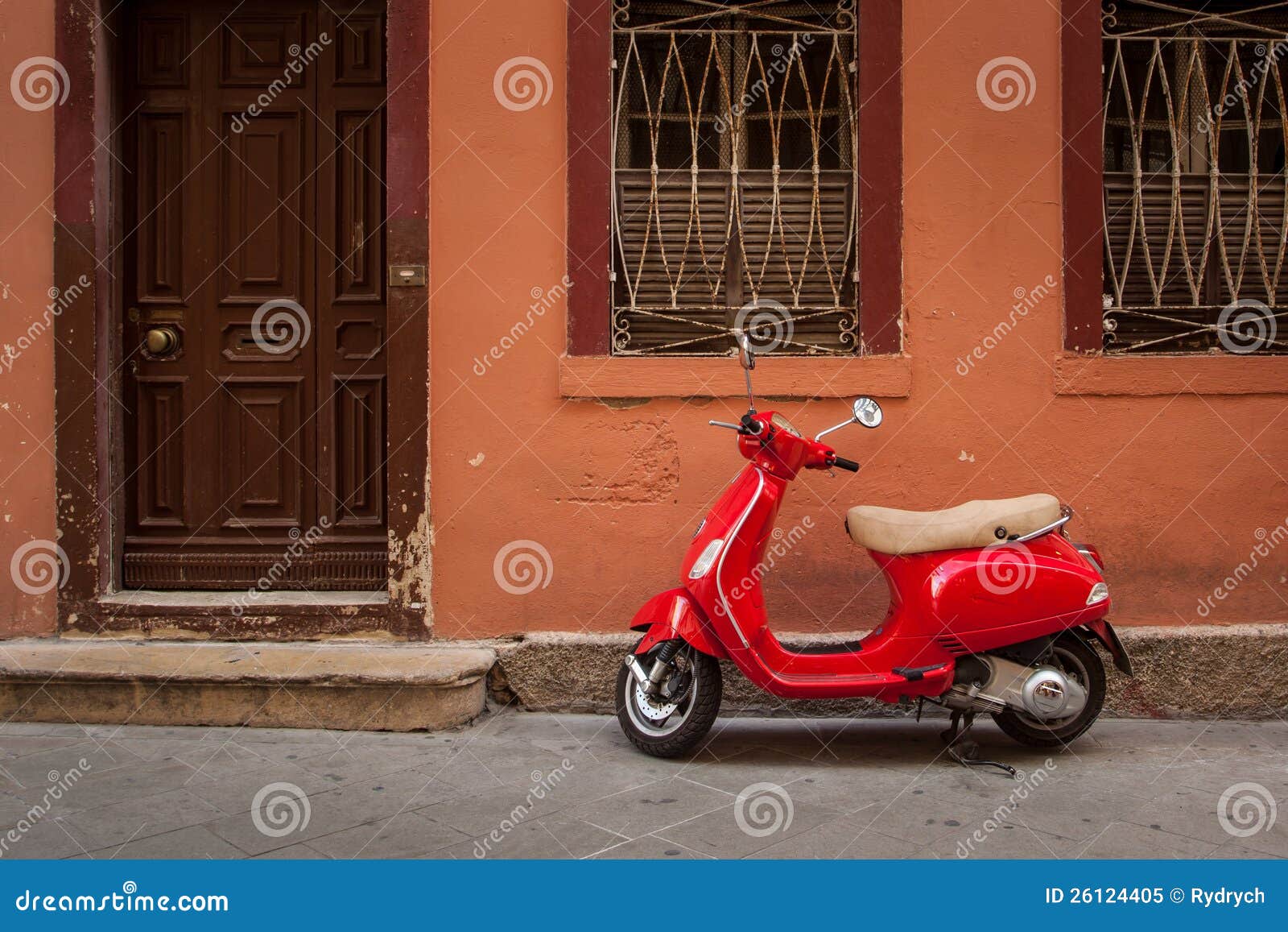 Red scooter stock image. Image of retro, city, motorbike - 26124405