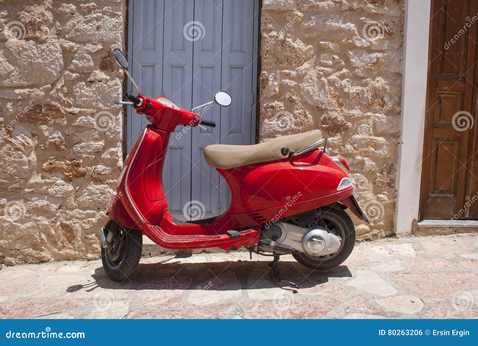Red scooter stock photo. Image of transport, door, vintage - 80263206