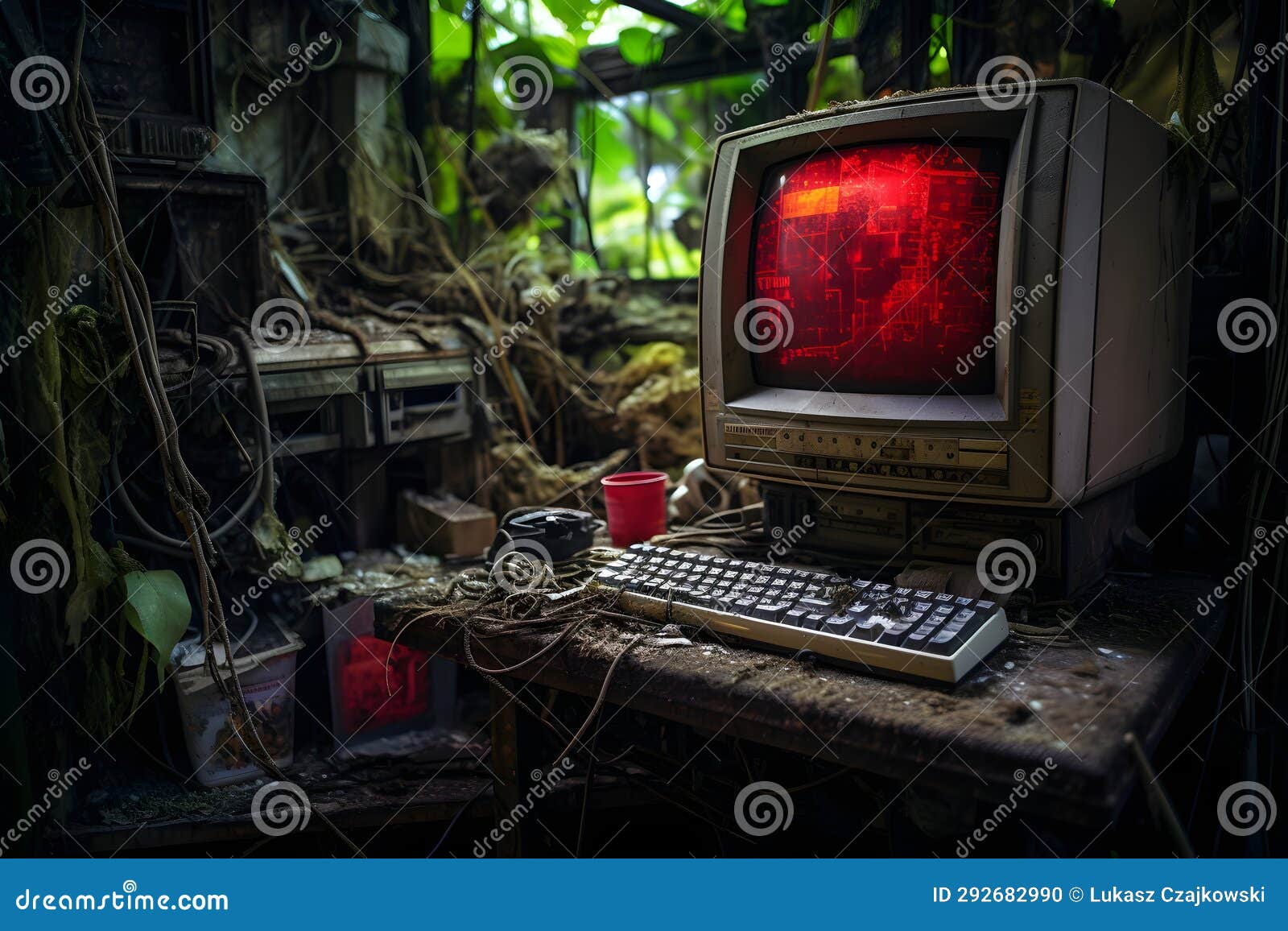 Red Screen Crt Computer - Generative Ai Stock Illustration ...
