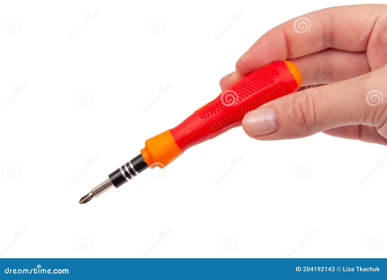 Red Screwdriver in Hand Isolated on the White Stock Image - Image of ...