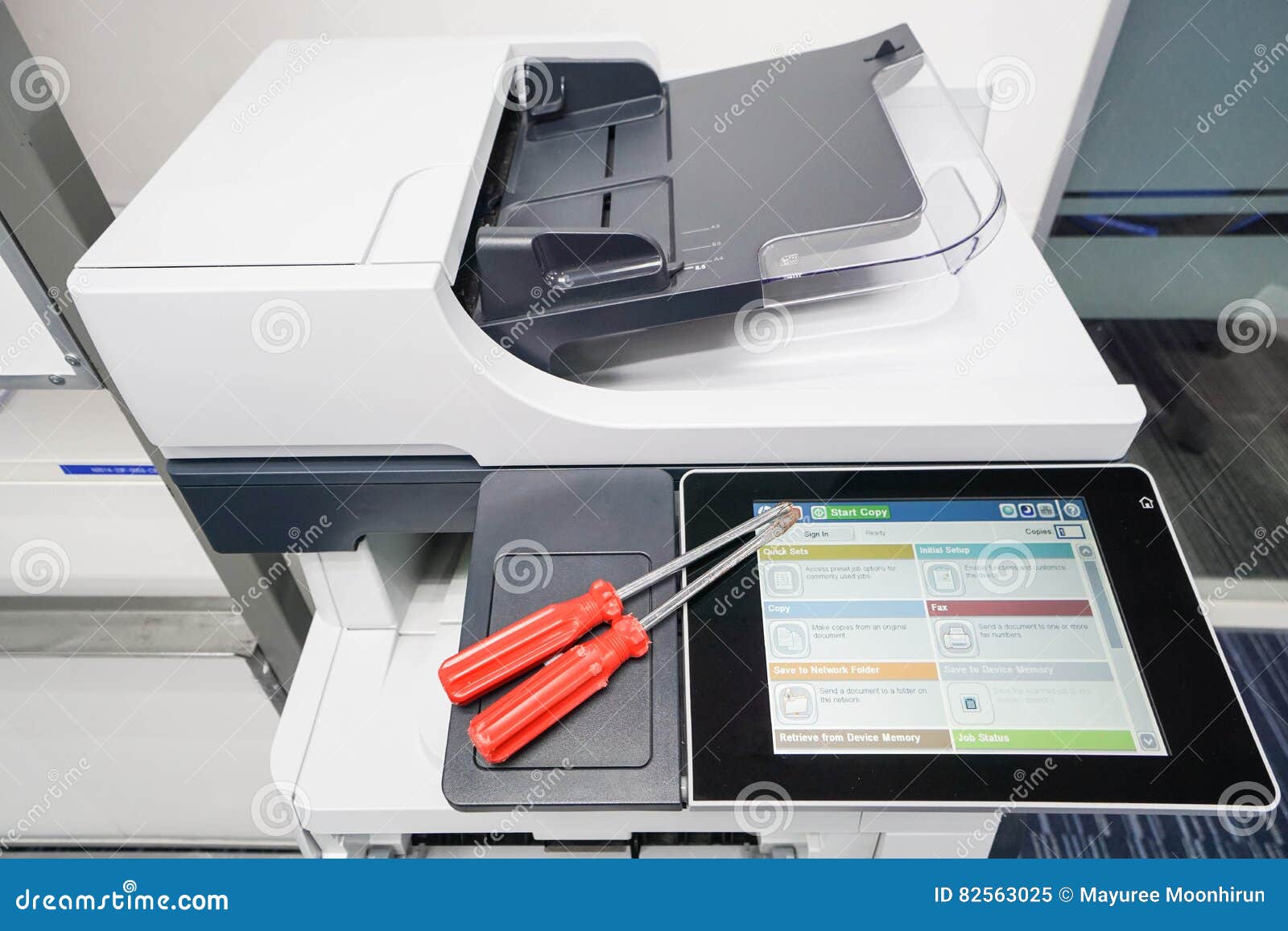 Red Screwdriver for Printer Repair Assistance Stock Image - Image of ...