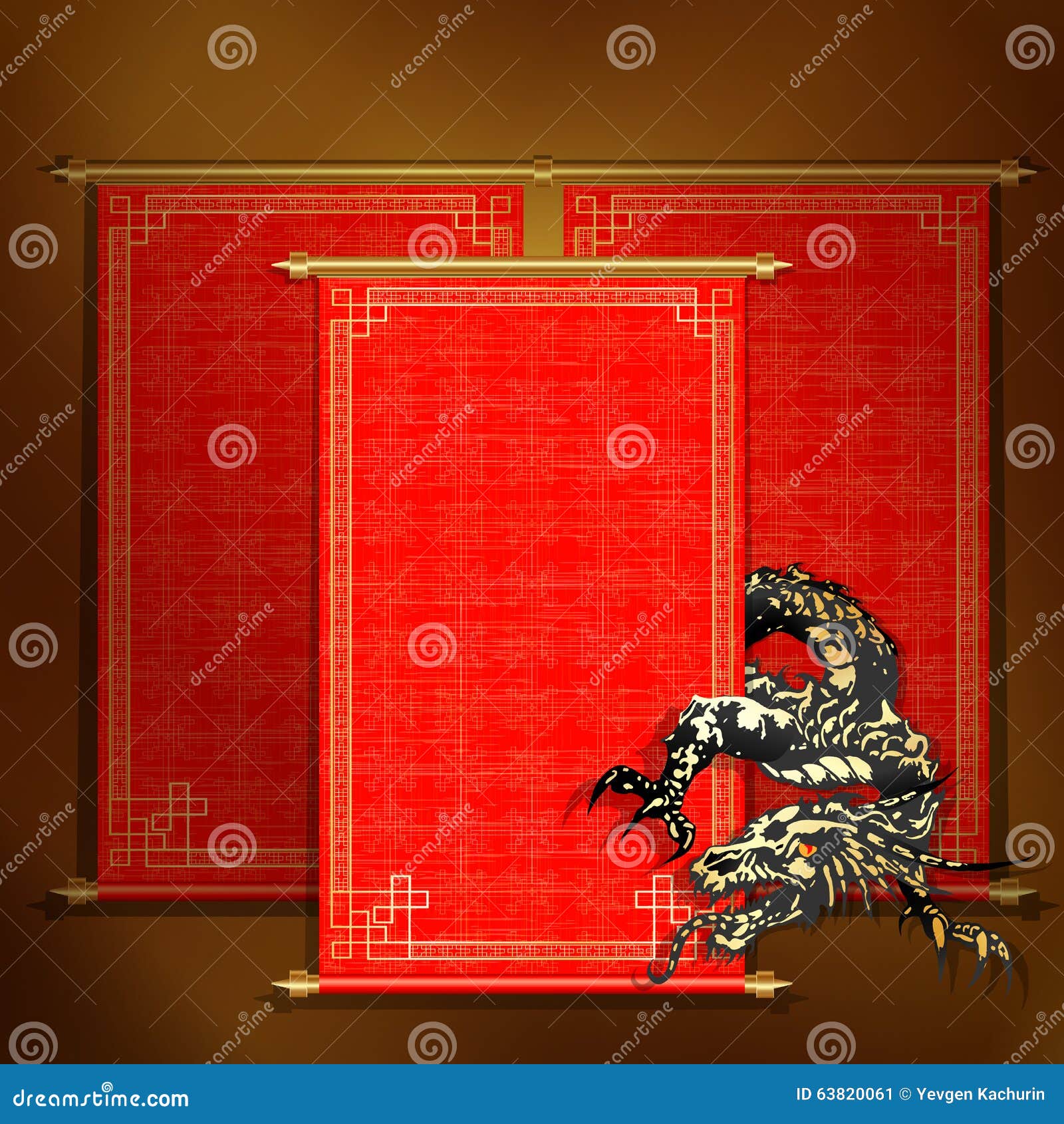 Red Scroll with Asian Dragon Stock Vector - Illustration of celebration ...