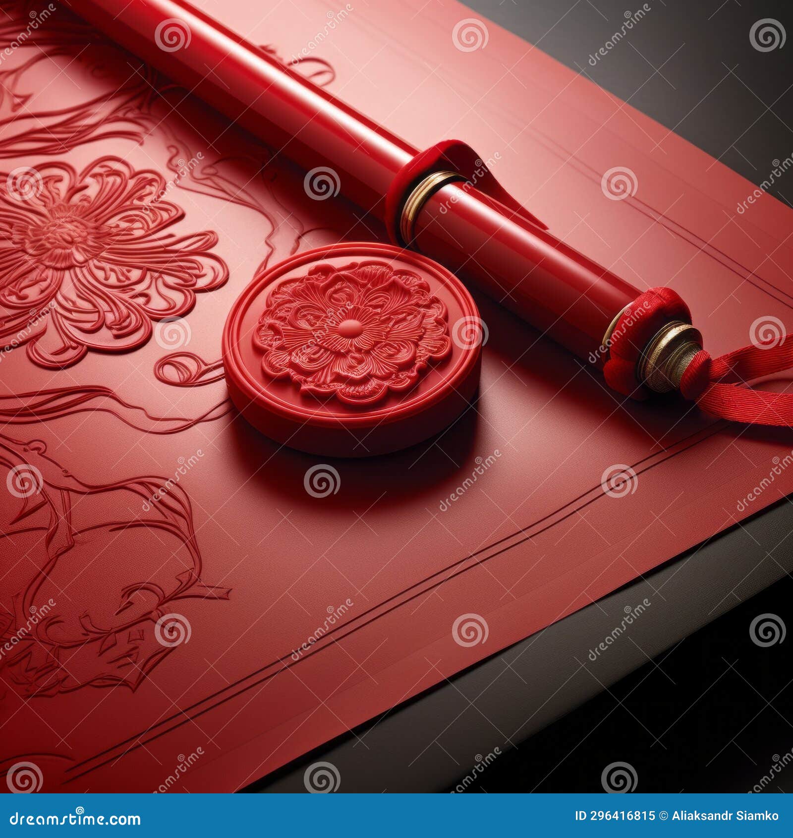 A red scroll with a seal stock illustration. Illustration of ...