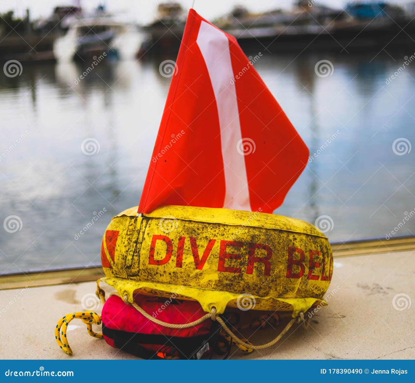 Diver Below Sign on the River. Stock Photo - Image of gear, warning ...