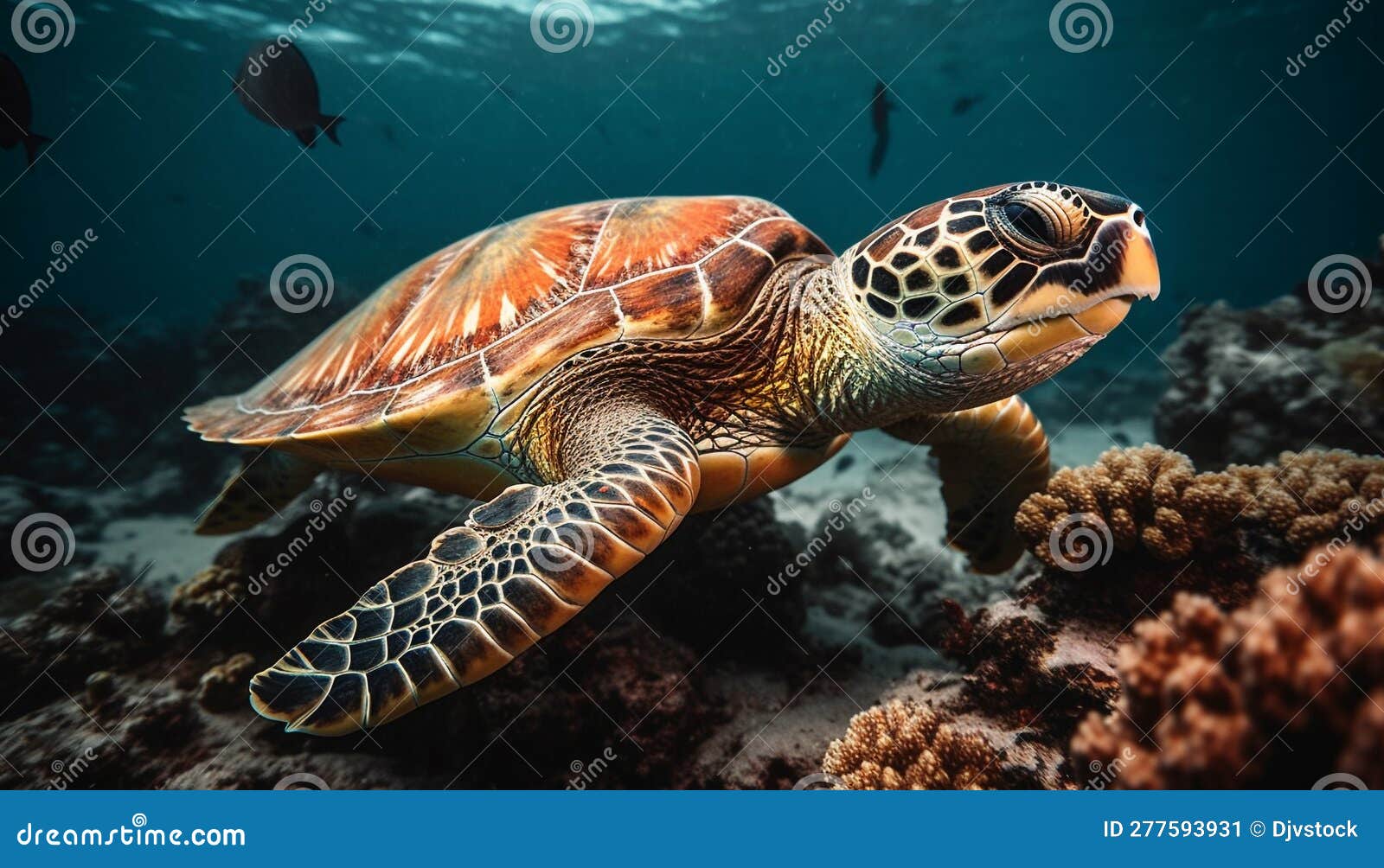 Red Sea Turtle Swims in Tranquil Waters Generated by AI Stock ...
