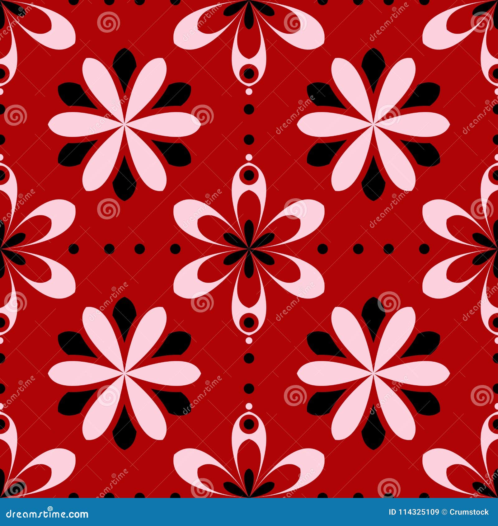 Red Seamless Background with Black and White Design Elements Stock ...