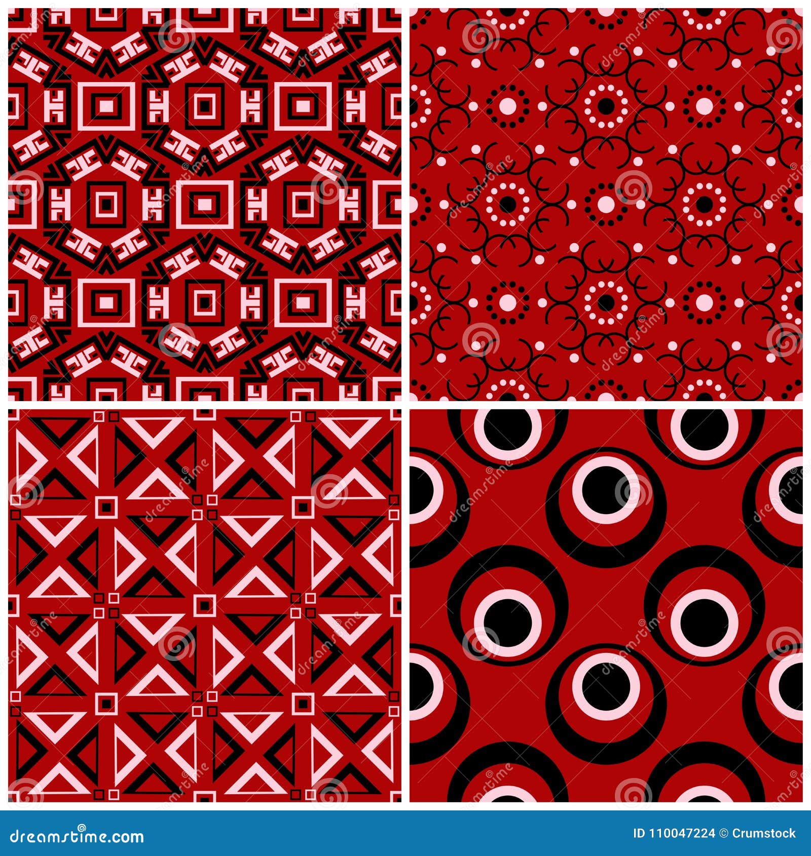 Red Seamless Backgrounds with Black and White Geometric Patterns Stock ...