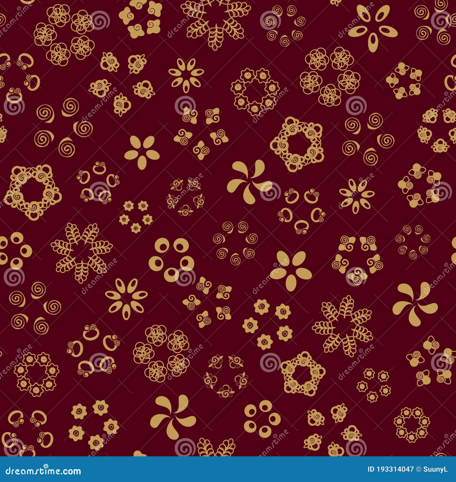 Red Seamless Pattern with Gold Flowers Stock Vector - Illustration of ...