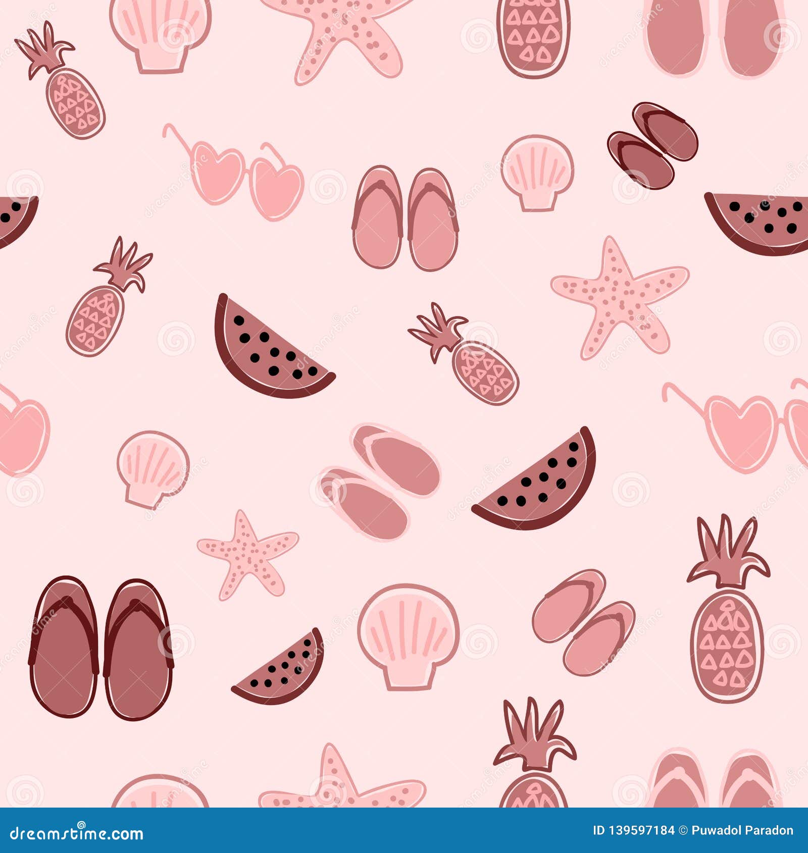 Red Seamless Pattern with Summer Elements Stock Vector - Illustration ...