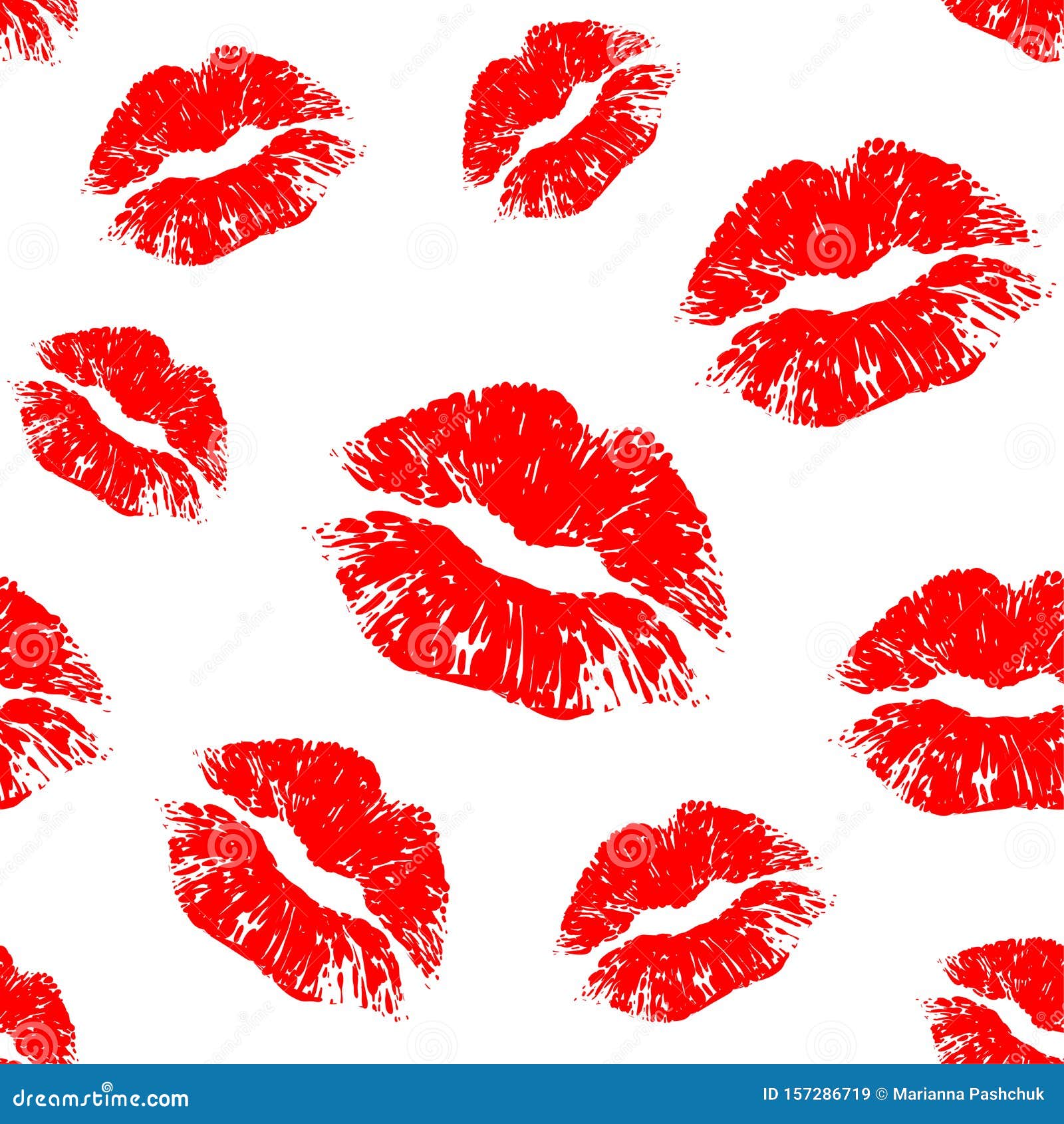 Vector Red Seamless Pattern on White Background. Lips Prints Stock ...