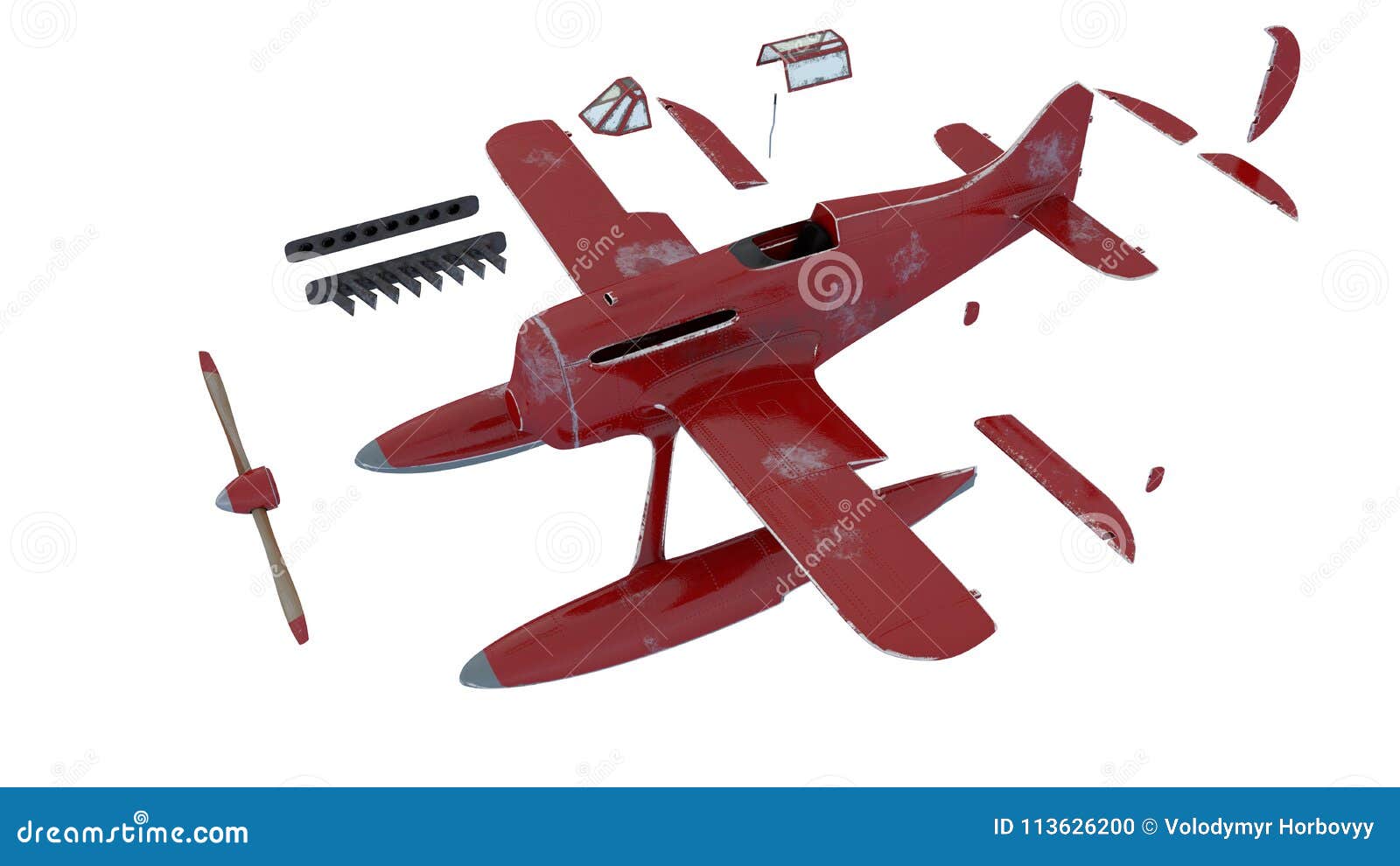 Red seaplane. 3D render stock illustration. Illustration of ...