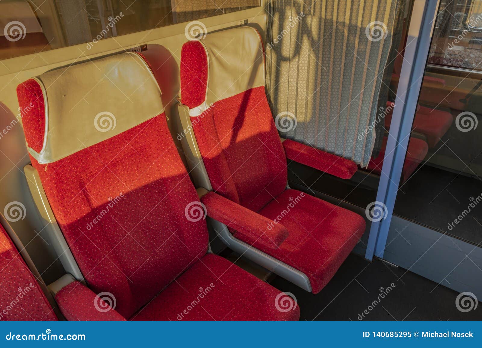 Red Seats in First Class Compartment in Czech Train Stock Image - Image ...
