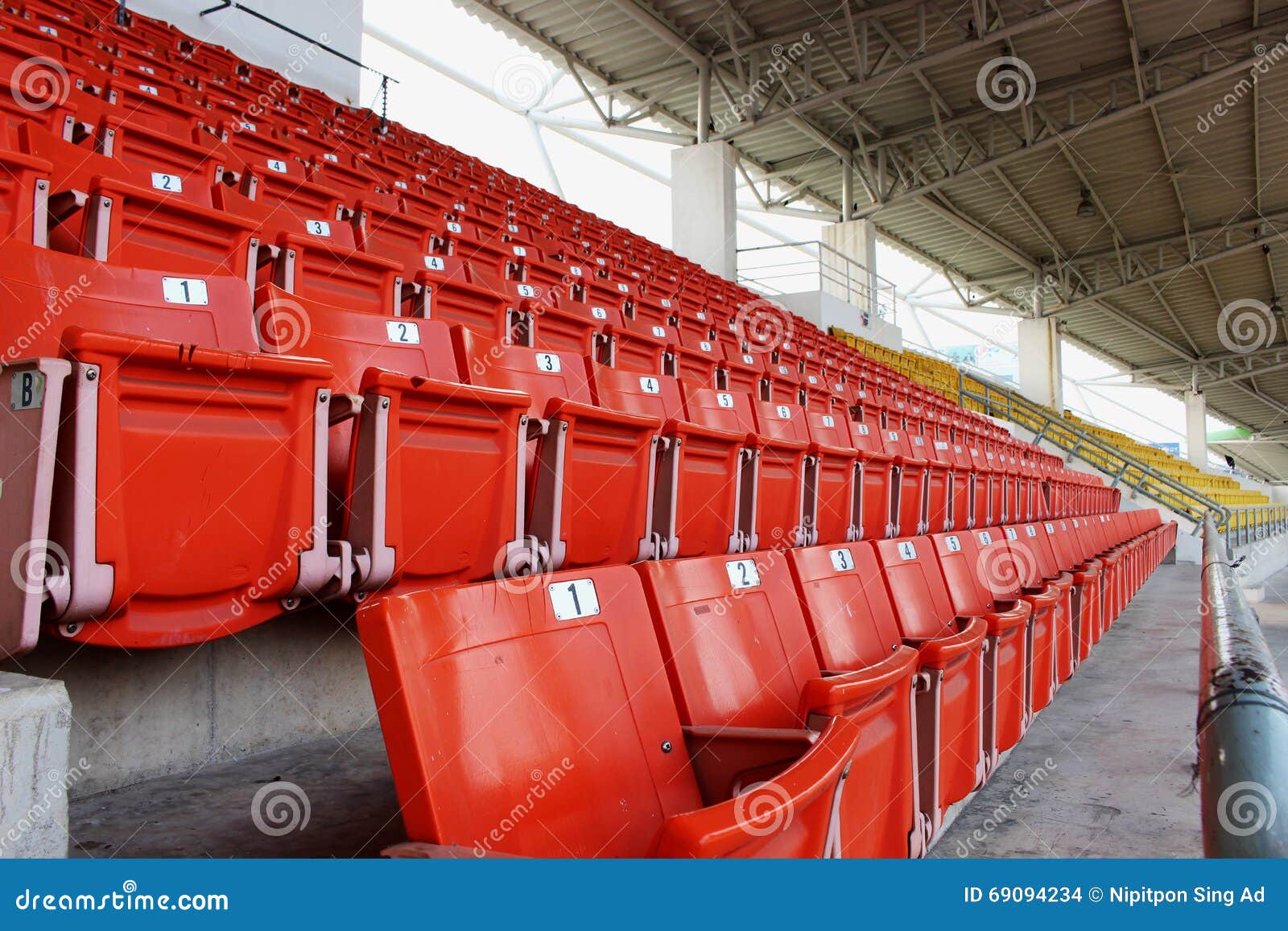 Red Seats on the Grandstand in the Stadium Stock Photo - Image of sport ...