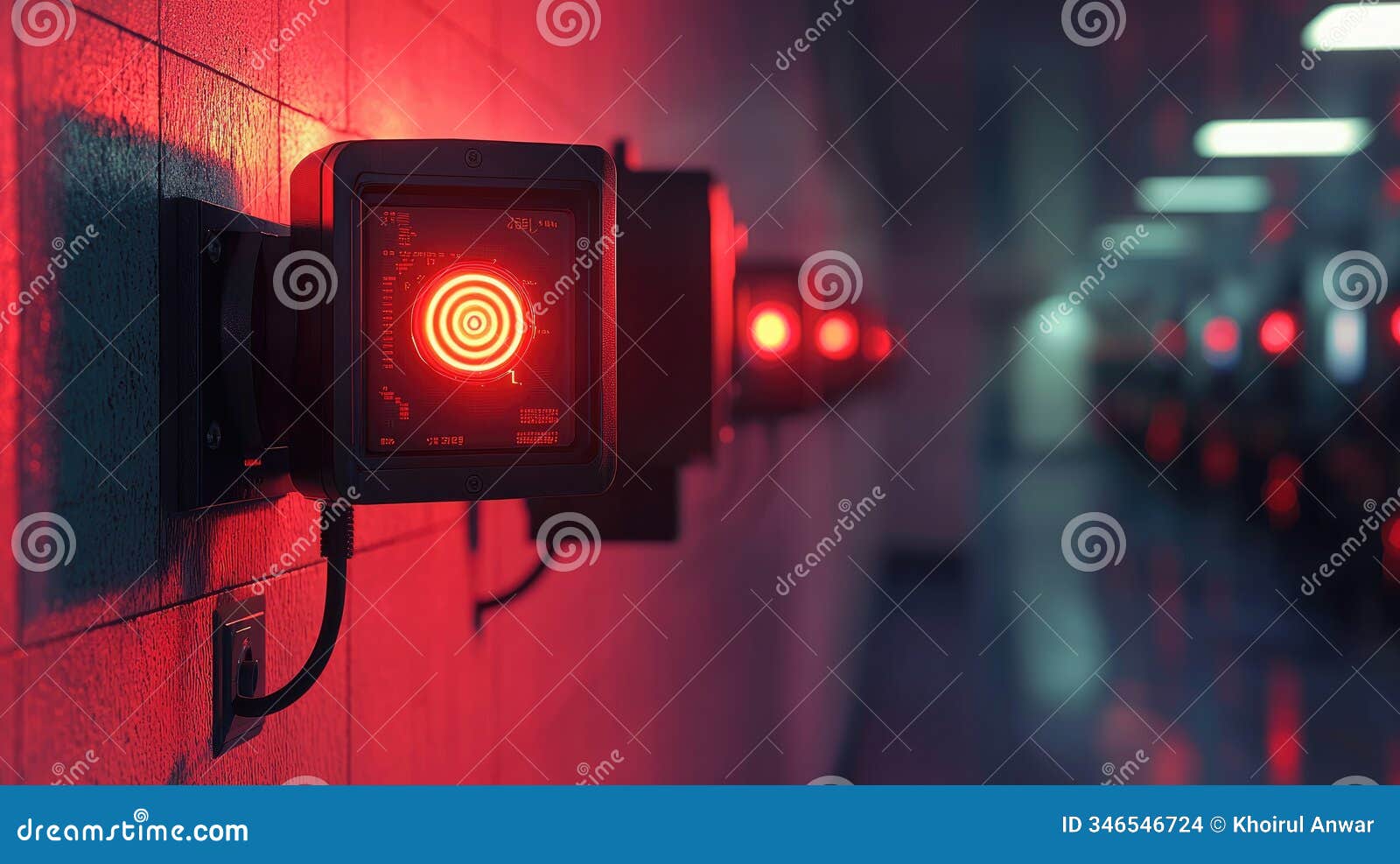 Red Security Cameras in a Dark Corridor Futuristic Technology Stock ...