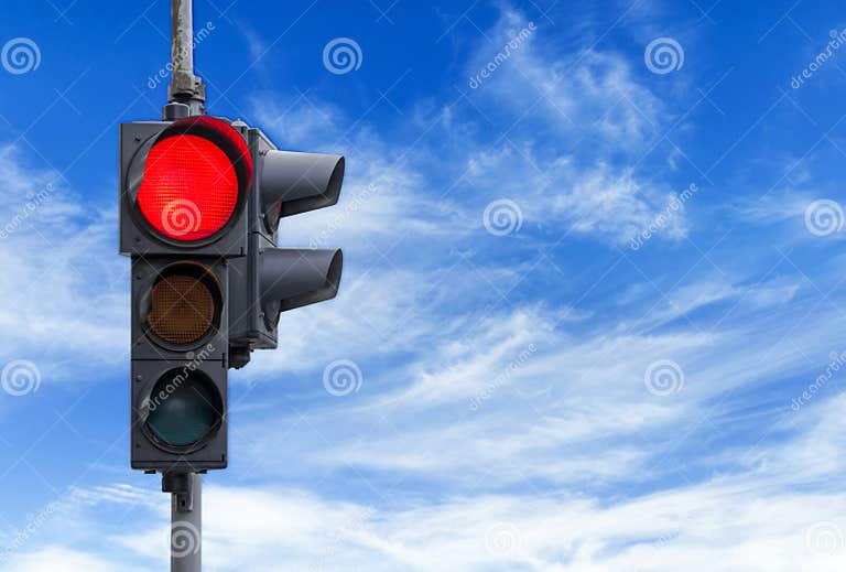 Red Semaphore Light with Cloudy Sky Background Stock Image - Image of ...