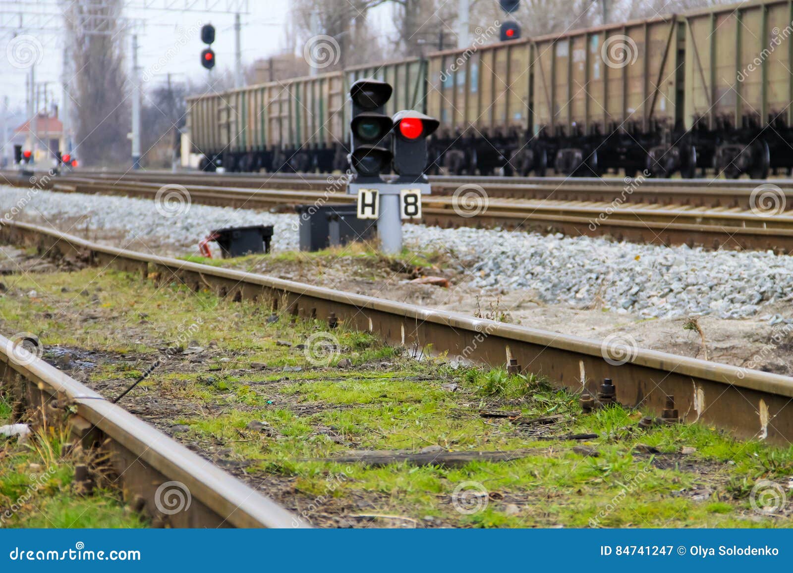 A Red Semaphore Signal On A Single-track Railroad That Turns Rig Stock ...