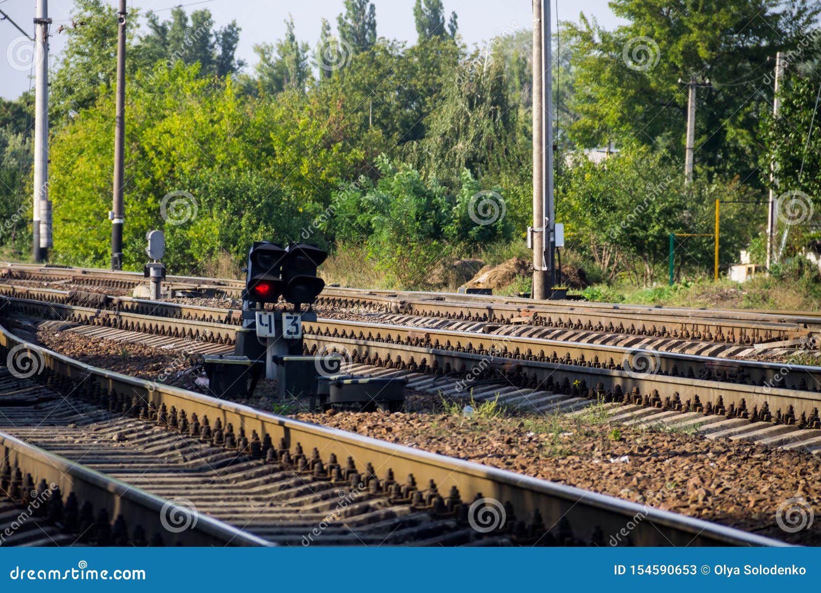 Red Semaphore Signal on Railway Stock Image - Image of path, crossing ...