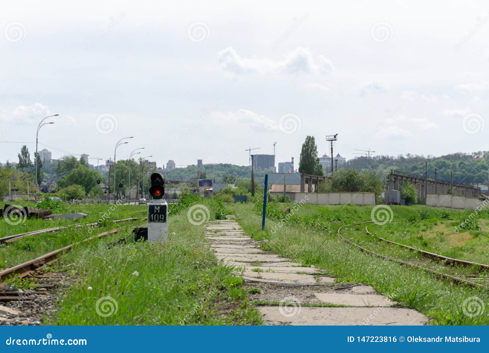 A Red Semaphore Signal On A Single-track Railroad That Turns Rig Stock ...