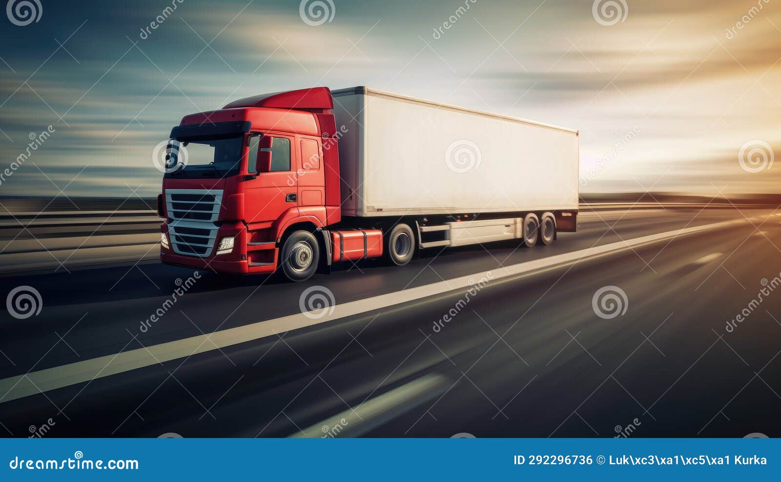 Red Semi Truck Tractor on Freeway Pulling Load. Truck Transporting ...