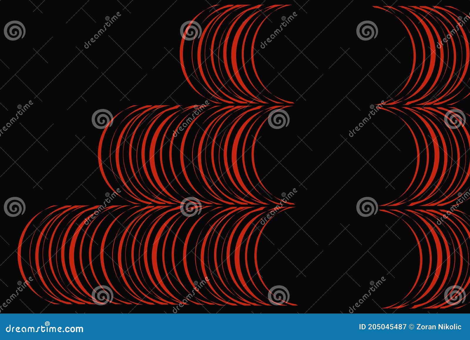 Abstract Red Semicircles in Rows on a Black Background Stock ...