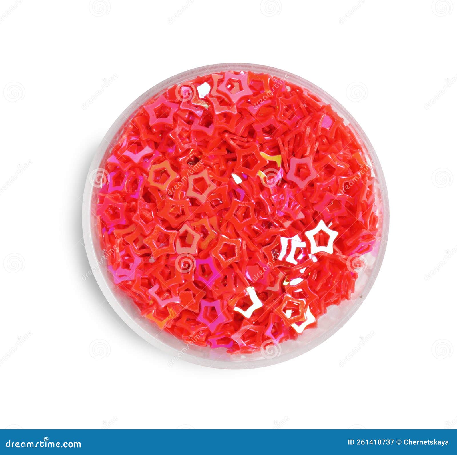 Red Sequins in Shape of Stars on White Background, Top View Stock Image ...