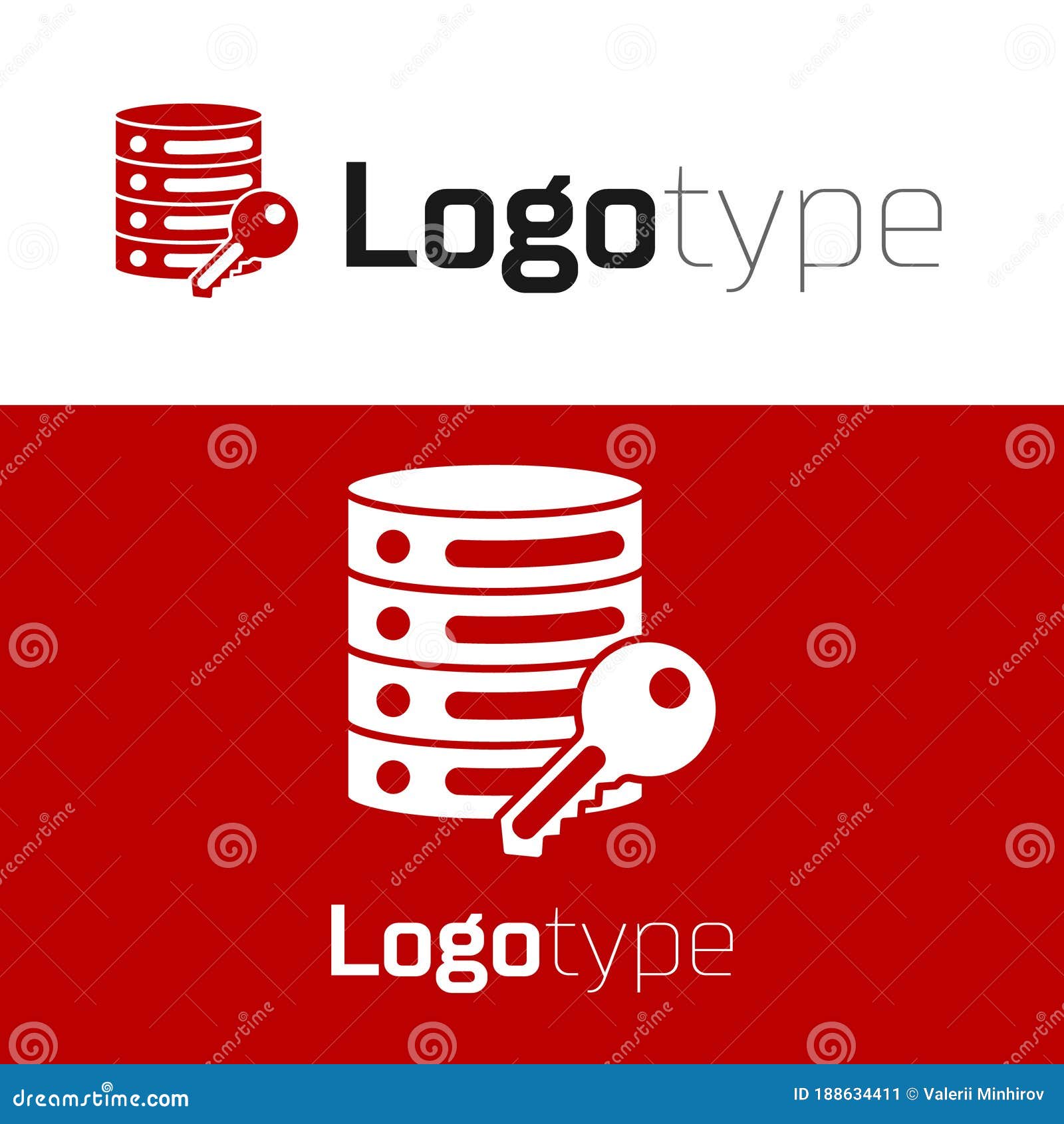 Red Server Security with Key Icon Isolated on White Background ...