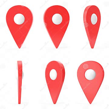 Red Set Map Pointer on White Background. Ralistic Map Pointer, GPS Location Symbol, Three ...
