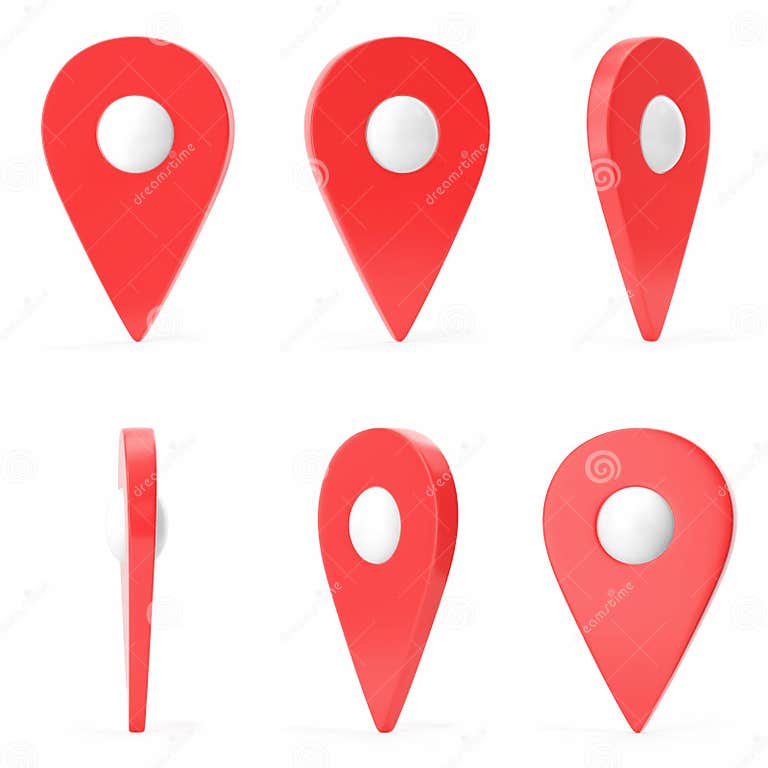 Red Set Map Pointer on White Background. Ralistic Map Pointer, GPS Location Symbol, Three ...